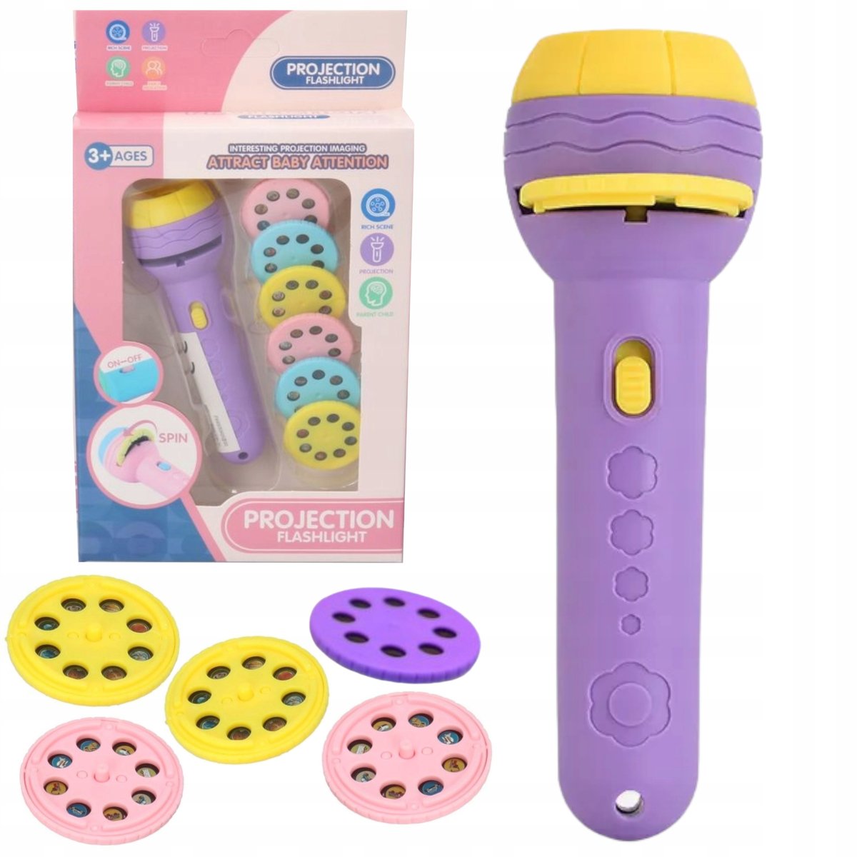 Projektor mini ręczny latarka 2w1 fioletowy dla dzieci 7606F - LUXMA | Sklep EMPIK.COM