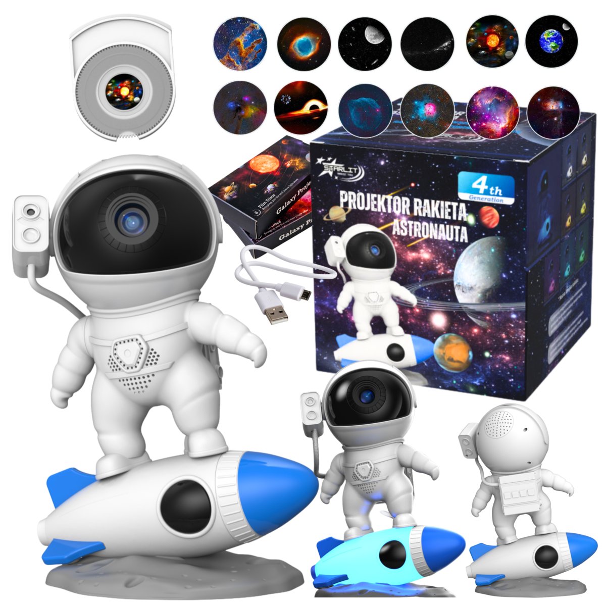 Projektor Planetarium Lampka Nocna LED Planety Gwiazd Rzutnik Niebo 13x ...