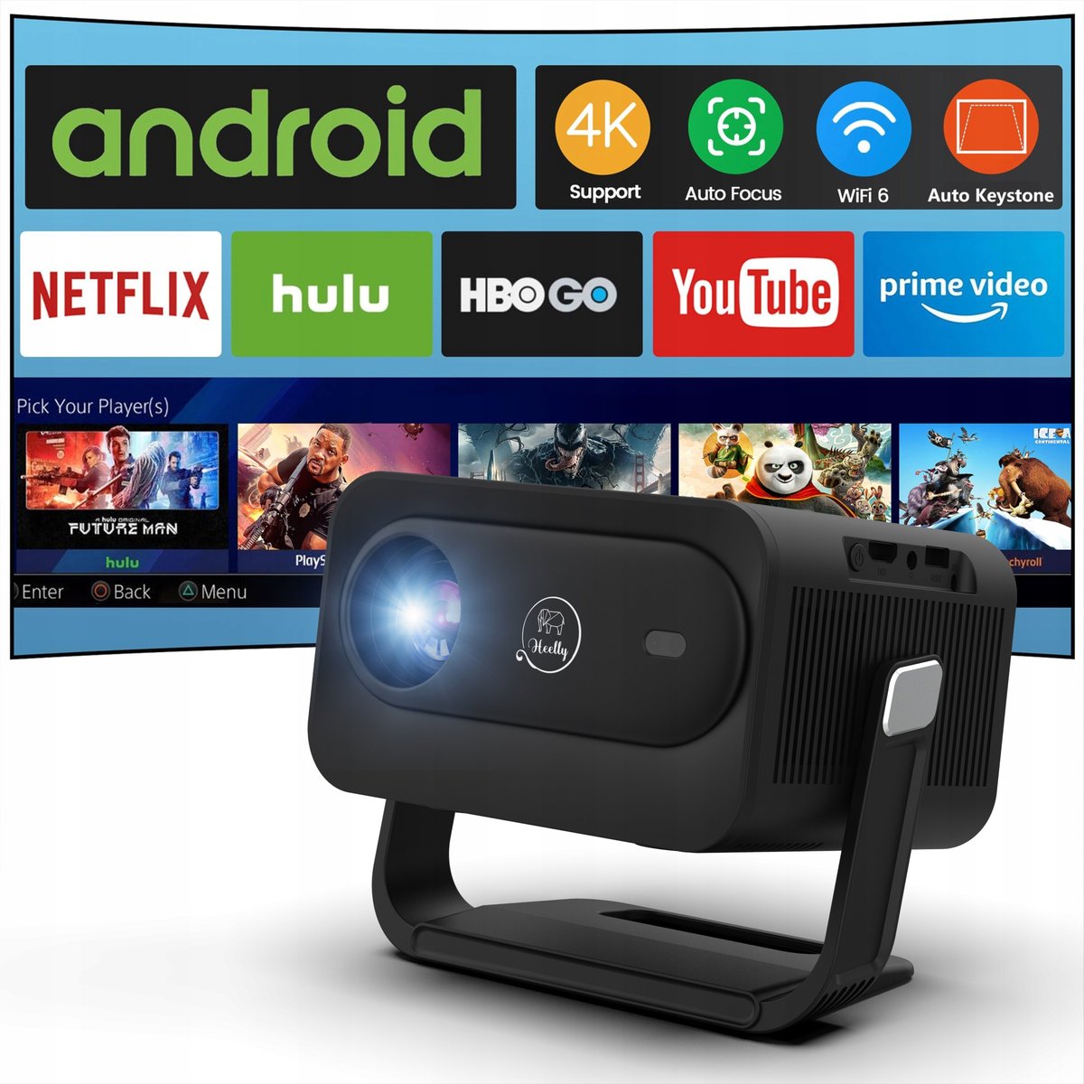 PROJEKTOR RZUTNIK 20000LM WIFI ANDROID SMART TV FULL HD 4K AUTOFOCUS ...
