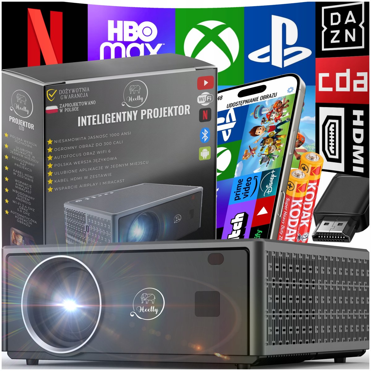 PROJEKTOR RZUTNIK 30000LM WIFI ANDROID SMART TV FULL HD 4K AUTOFOCUS ...