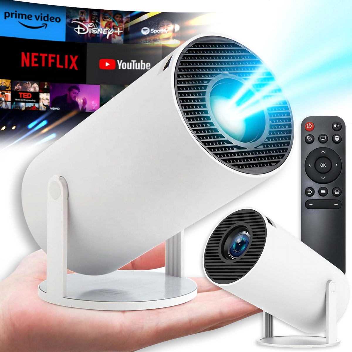 Projektor Rzutnik Android TV WiFi FULL HD Przenośny SMART Głośnik Obrotowy YL01 - DexXer | Sklep ...