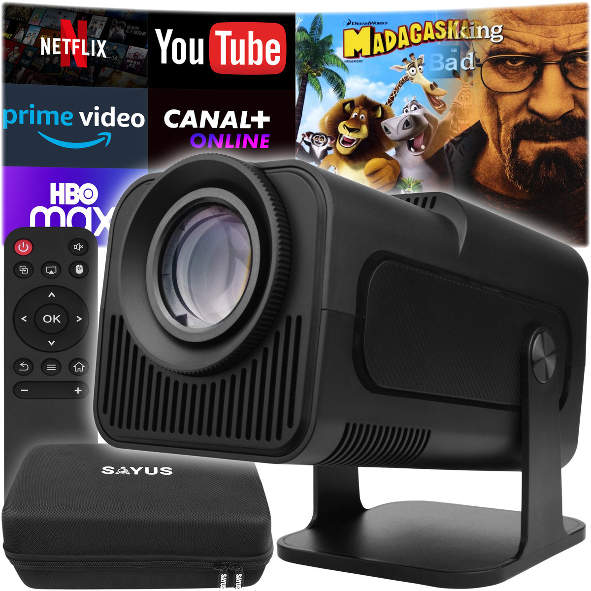 PROJEKTOR RZUTNIK MULTIMEDIALNY ANDROID TV PRZENOŚNY SMART WiFi FULLHD ...
