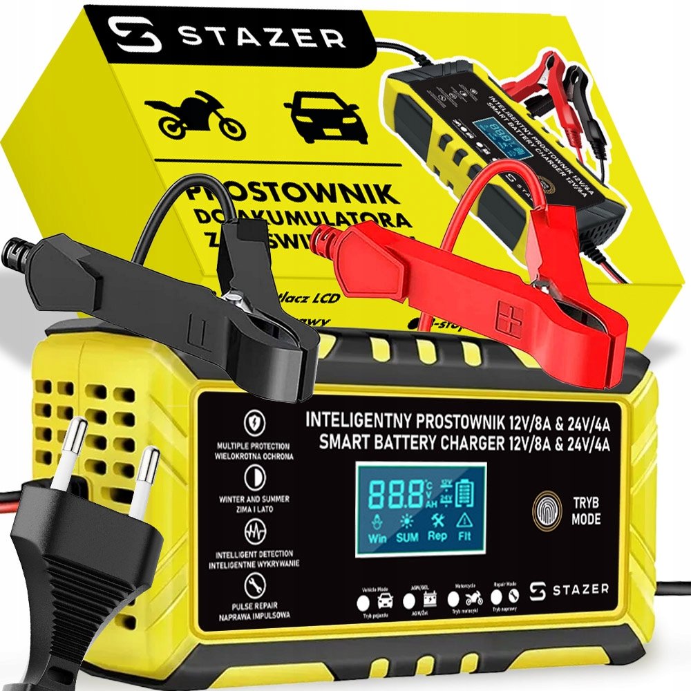 Prostownik Do Akumulatorów Samochodowy Automatyczny Funkcja Naprawy 12V ...