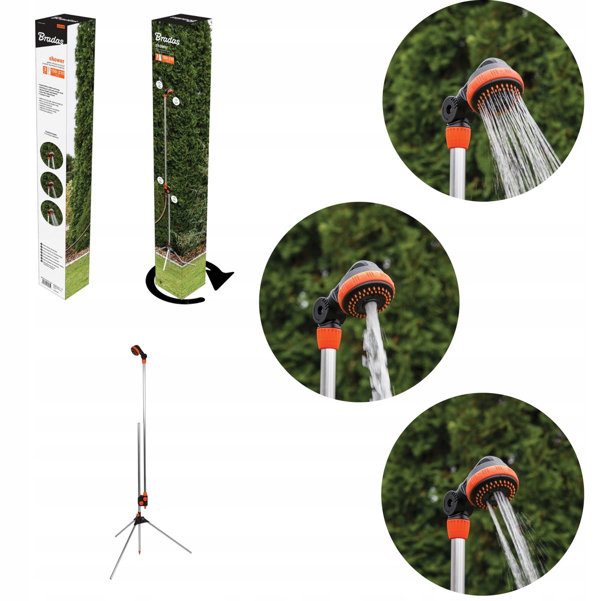 Prysznic Ogrodowy na statywie Trójnogu 150 - 210cm 3 funkcje Bradas Black - BRADAS | Sklep EMPIK.COM