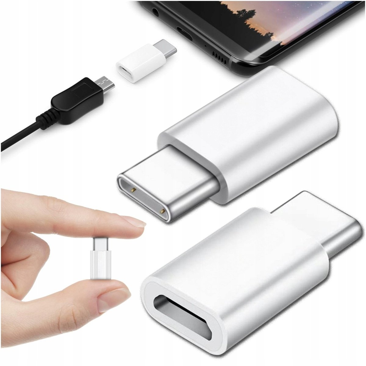 PRZEJŚCIÓWKA MICRO USB NA USB C 3.1 ADAPTER NASADKA BIAŁA ...