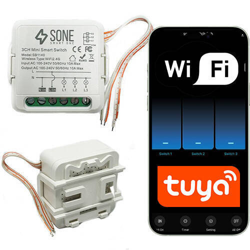 Przekaźnik wifi światła 3 kanały tuya dopuszkowy podwójny mini v4 3ch ...