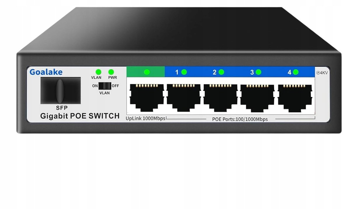 Przełącznik PoE 5xGigabit + 1 SFP 52W VLAN AI Watchdog Goalake - Inna ...