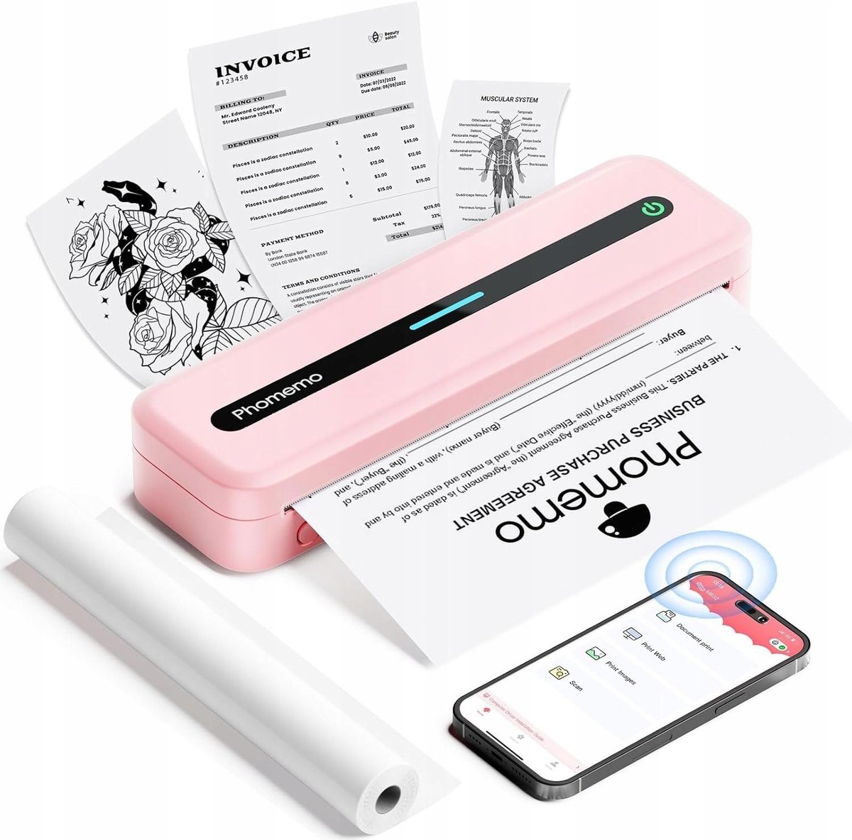 Przenośna Drukarka Termiczna Naklejki 300dpi A4 216/110/80/53 / Phomemo / M832 / Różowy ...