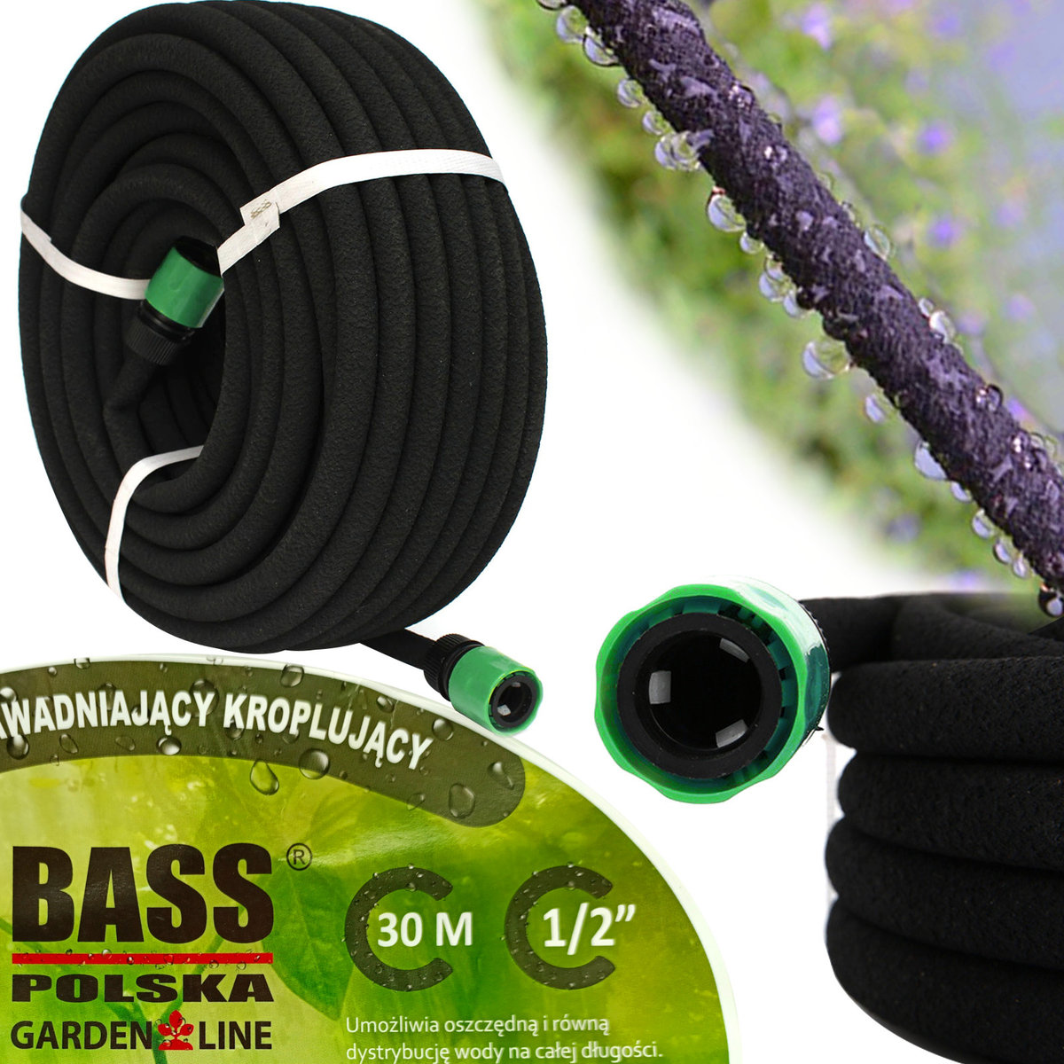 Przesiąkliwy Wąż Ogrodowy Kroplujący Nawadniający Linia 30M Przewód ...