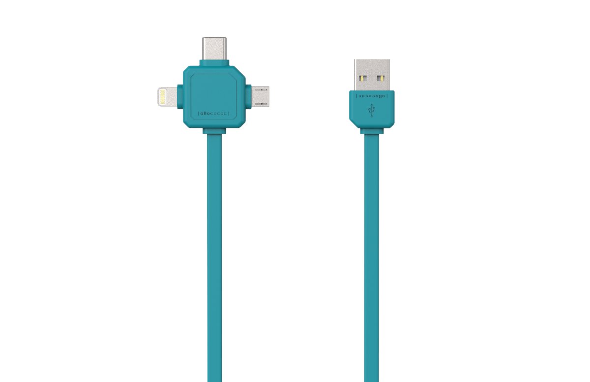 Przewód Allocacoc USBcable USB-C 1,5 m 3w1 - morski - micro, USB-C, Apple Lightning 9003BL ...