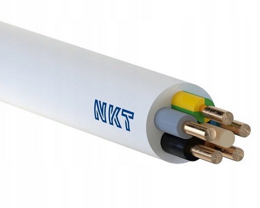 PRZEWÓD KABEL NKT OKRĄGŁY YDY 5x10mm2 DRUT MIEDZIANY W PVC BIAŁY 1m NS ...