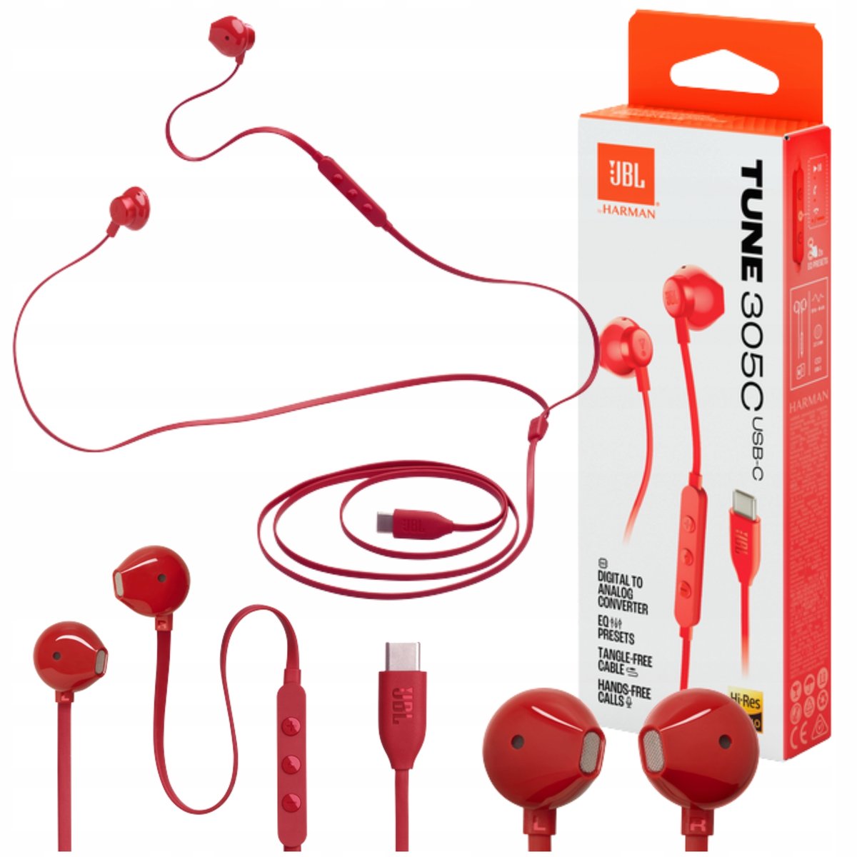 PRZEWODOWE SŁUCHAWKI JBL TUNE DOUSZNE Z MIKROFONEM NA KABLU USB-C ...