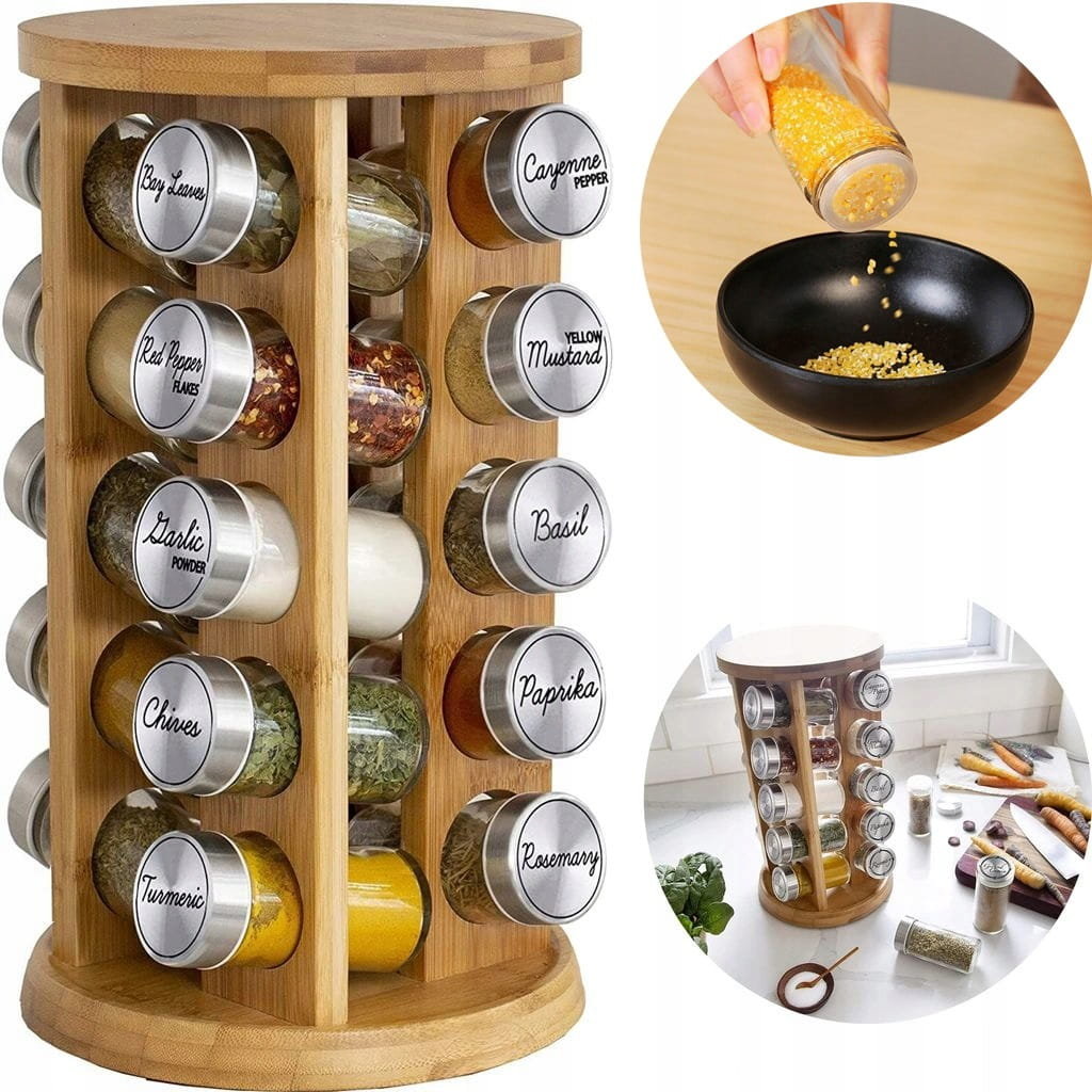 PRZYPRAWNIK STOJAK OBROTOWY na PRZYPRAWY 20 Słoiczków Etykiety na ...