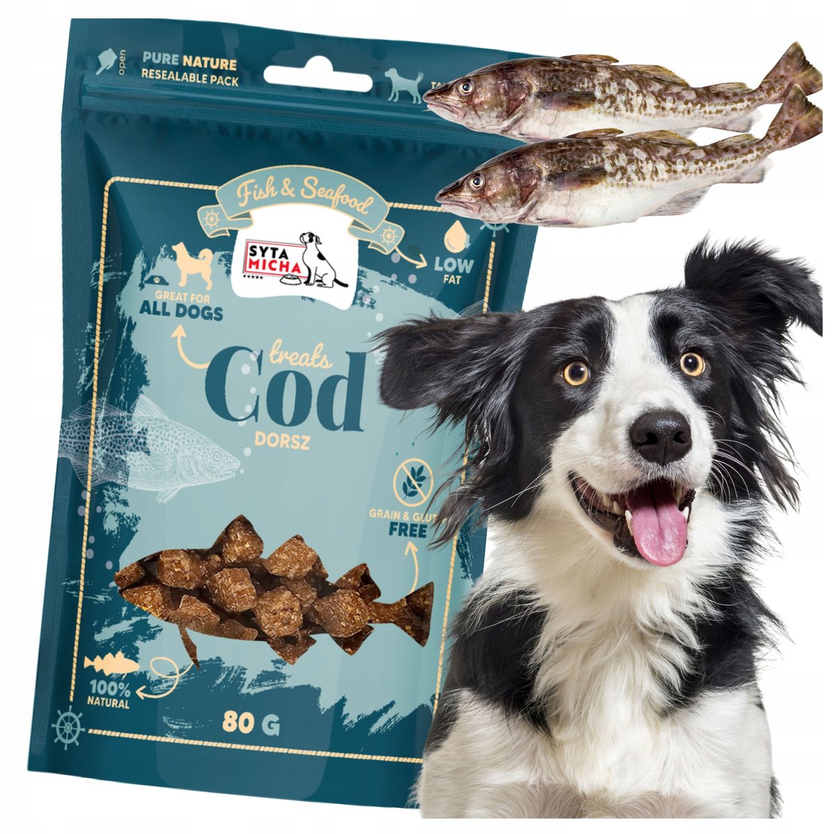 Przysmaki dla psa KĄSKI rybne DORSZ 100% smaczki treningowe Fish ...