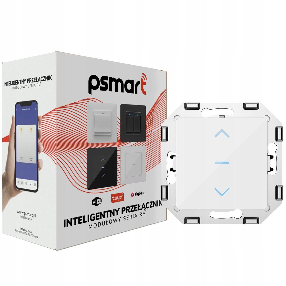 PSMART Inteligentny sterownik rolet żaluzji biały szkło RM WiFi TUYA ...