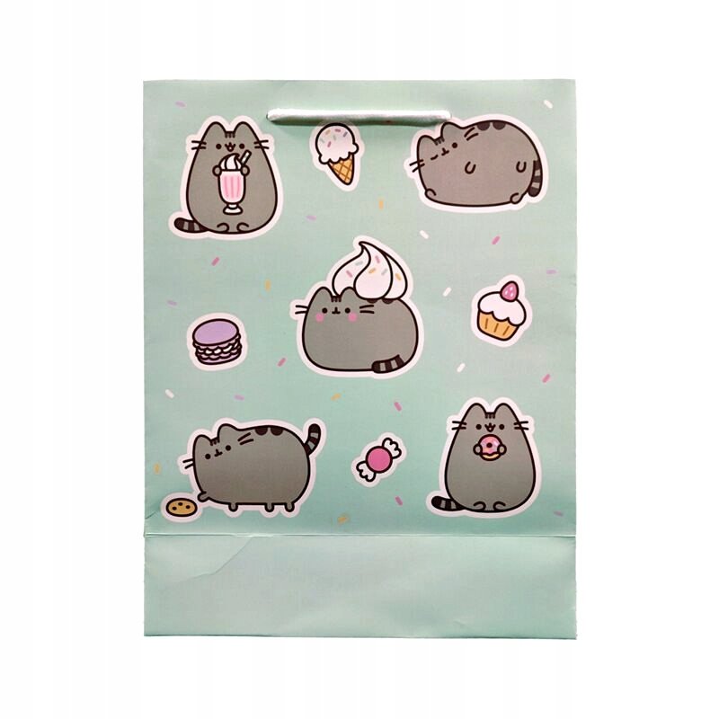 PUCKATOR, paczka torbka prezentowa pusheen zielona 33x26x12cm 12 sztuk ...