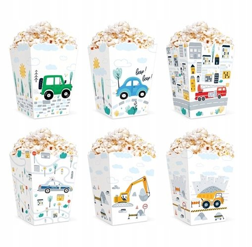 PUDEŁKA PAPIEROWE NA POPCORN AUTA SAMOCHODY 6x - PartyPal | Przyjęcia i ...