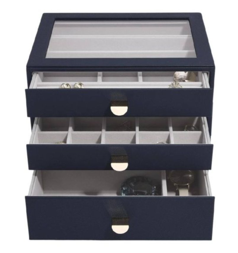 Pudełko na biżuterię z szufladami (granatowe) Classic Stackers ...