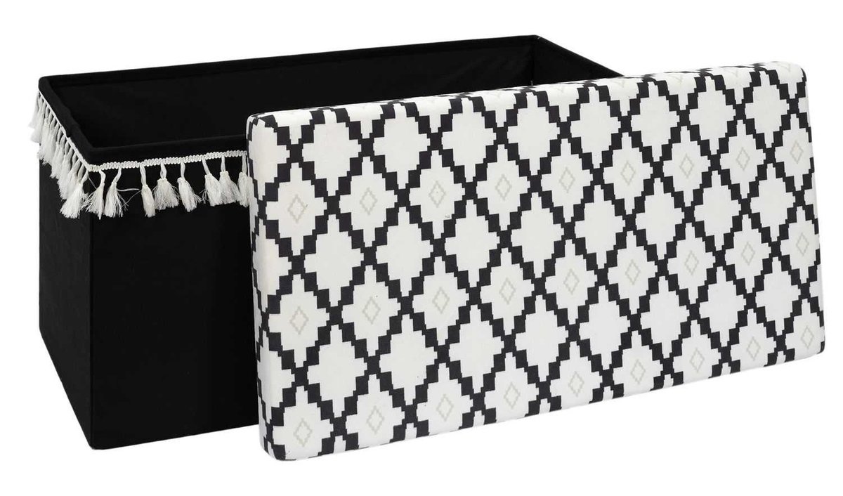 Pufa Boho MAROCCO z Schowkiem 76x38 cm Biała/Czarna - HowHomely | Sklep ...