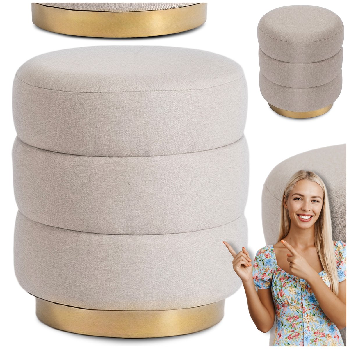 Pufa Siedzisko Do Przedpokoju Salonu Toaletki Puf Beżowa Złota AURA ...