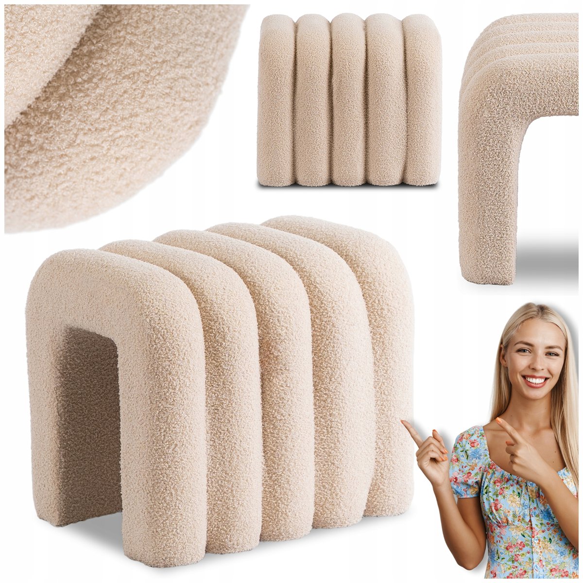 Pufa Siedzisko Do Przedpokoju Toaletki Teddy Puf Kremowy PIKSEL - MEBEL ...