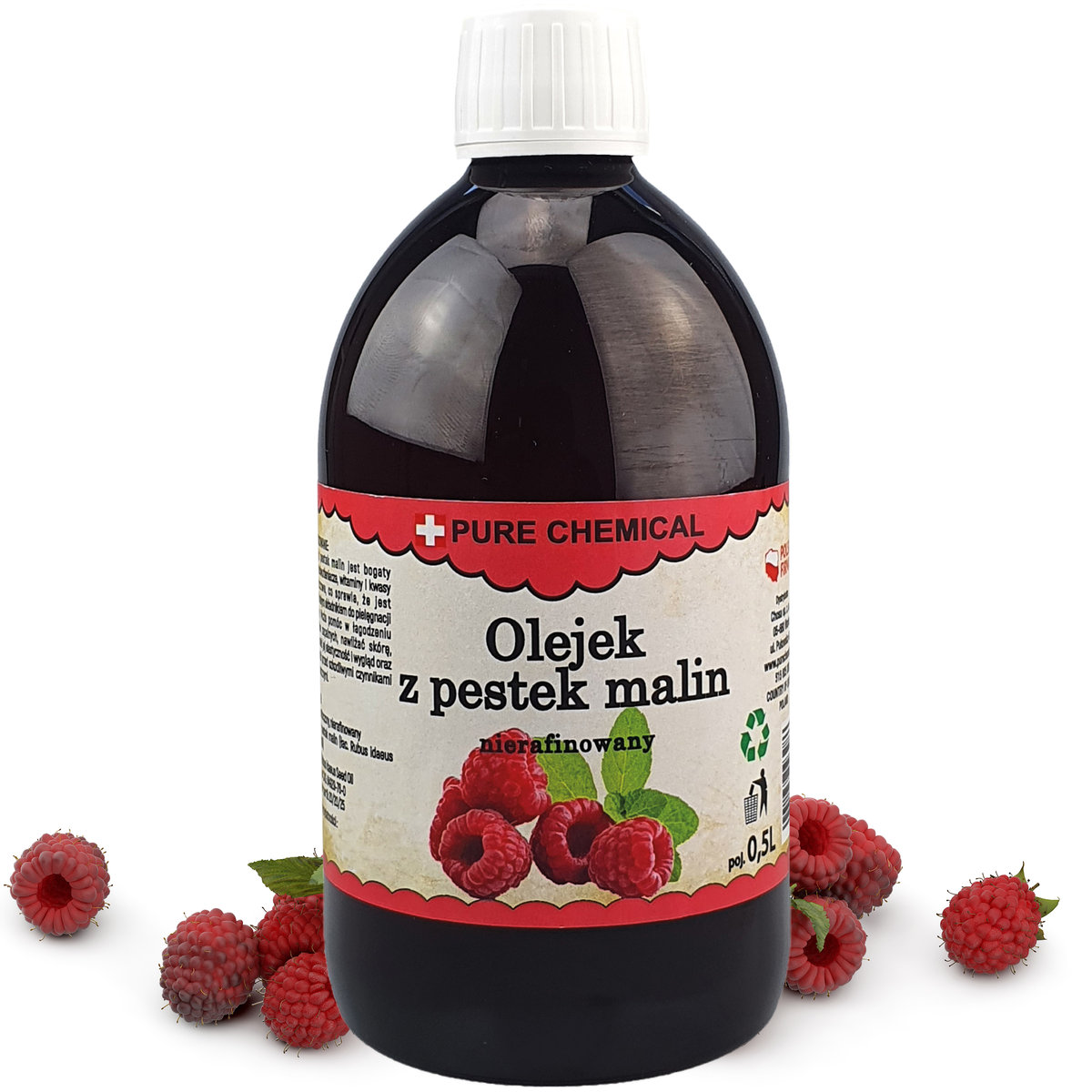 Pure Chemical, Olej Z Pestek Malin Nierafinowany Naturalny Zimno Tłoczony, 500ml | Sklep EMPIK.COM