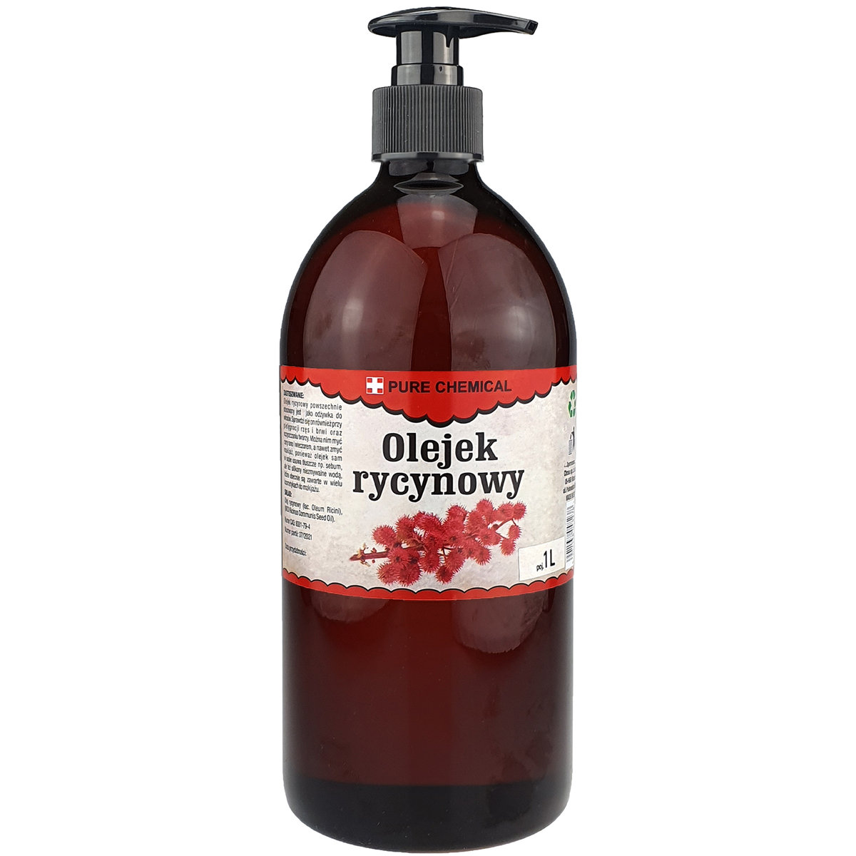 Pure Chemie, Olej Rycynowy Nierafinowany Tłoczony Na Zimno Naturalny + Dozownik, 1l | Sklep ...