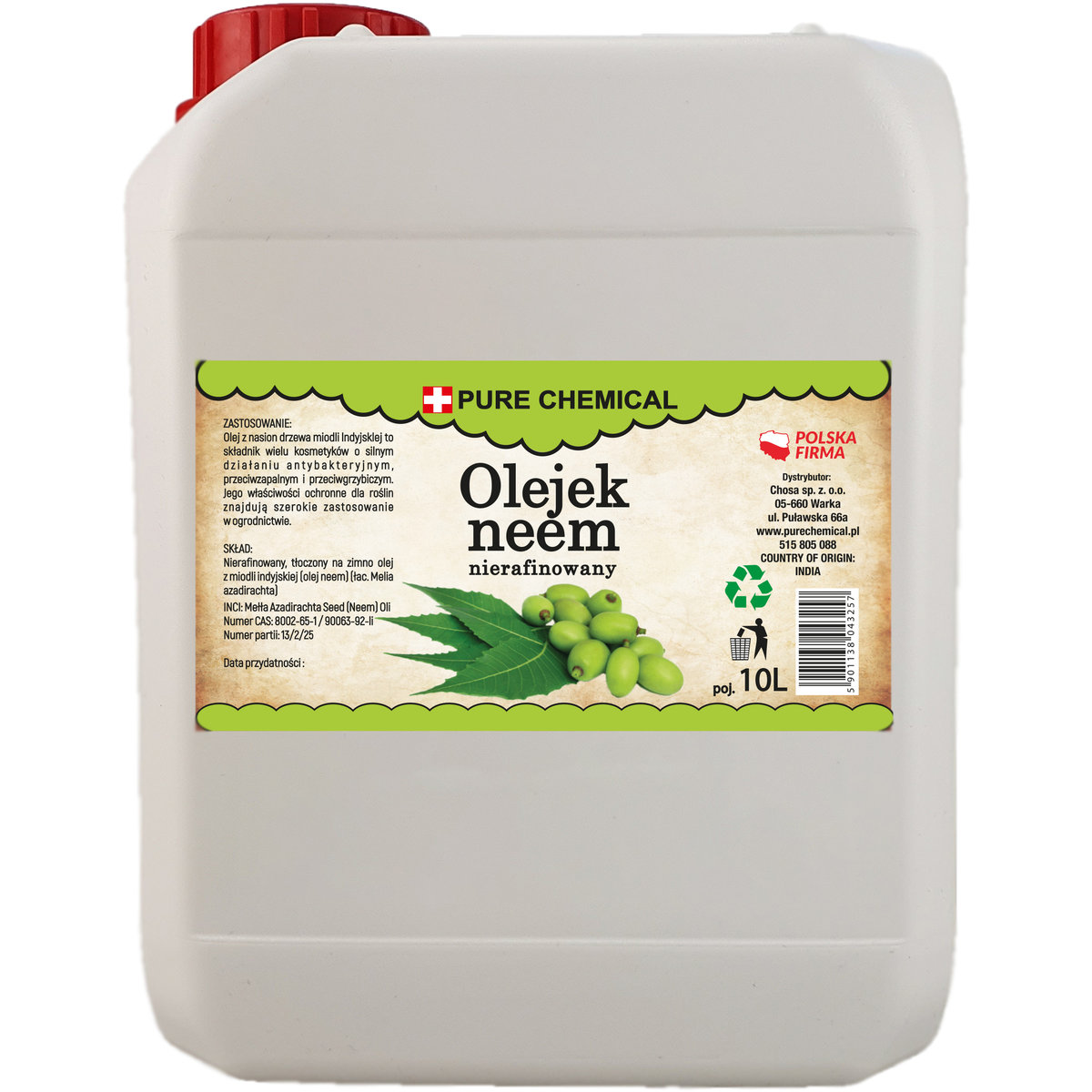 Pure Chemie, Olejek Neem Nierafinowany Naturalny Tłoczony Na Zimno, 10l | Sklep EMPIK.COM