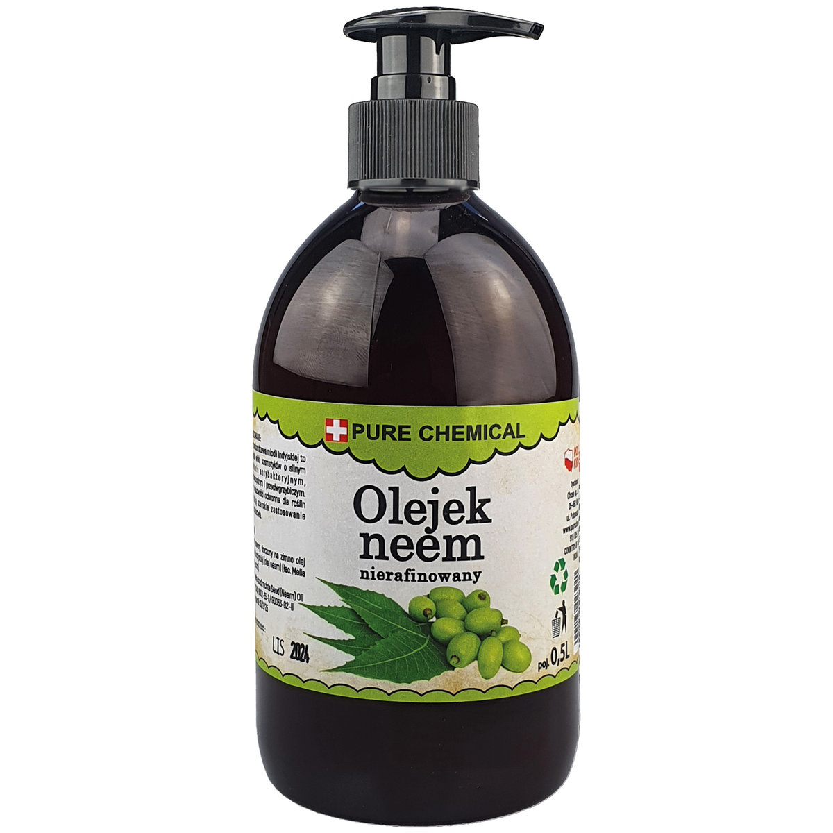 Pure Chemie, Olejek Neem Nierafinowany Naturalny Tłoczony Na Zimno + Dozownik, 500ml | Sklep ...