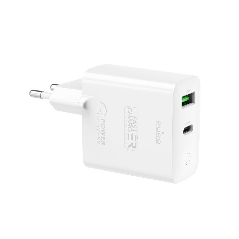 PURO Mini Fast Travel Charger - Ładowarka sieciowa USB-A + USB-C Power ...