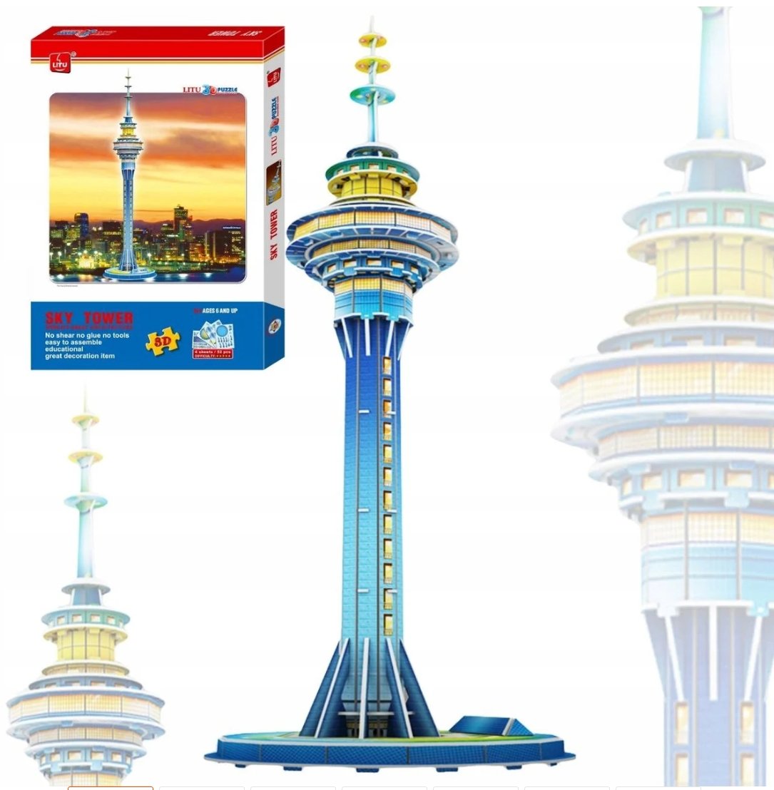 Puzzle 3D Sky Tower Auckland Premium Dla Dzieci i Dorosłych 52cm 52el ...