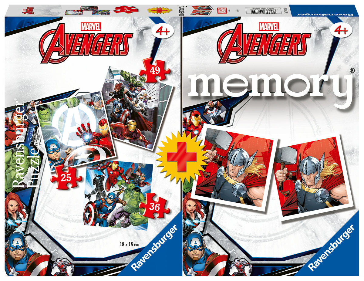 Puzzle dla dzieci 2D, 3w1+Memory, Avengers 25/36/49 elementów i Memory ...