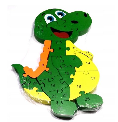 Puzzle Drewniane Edukacyjne Dinozaur Układanka Puzzle 3D Literki Cyfry ...