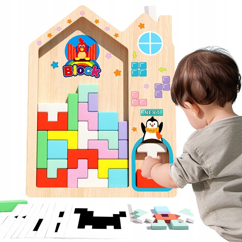 Puzzle Drewniane Klocki Układanka Montessori Tetris Zestaw Gra Logiczna ...