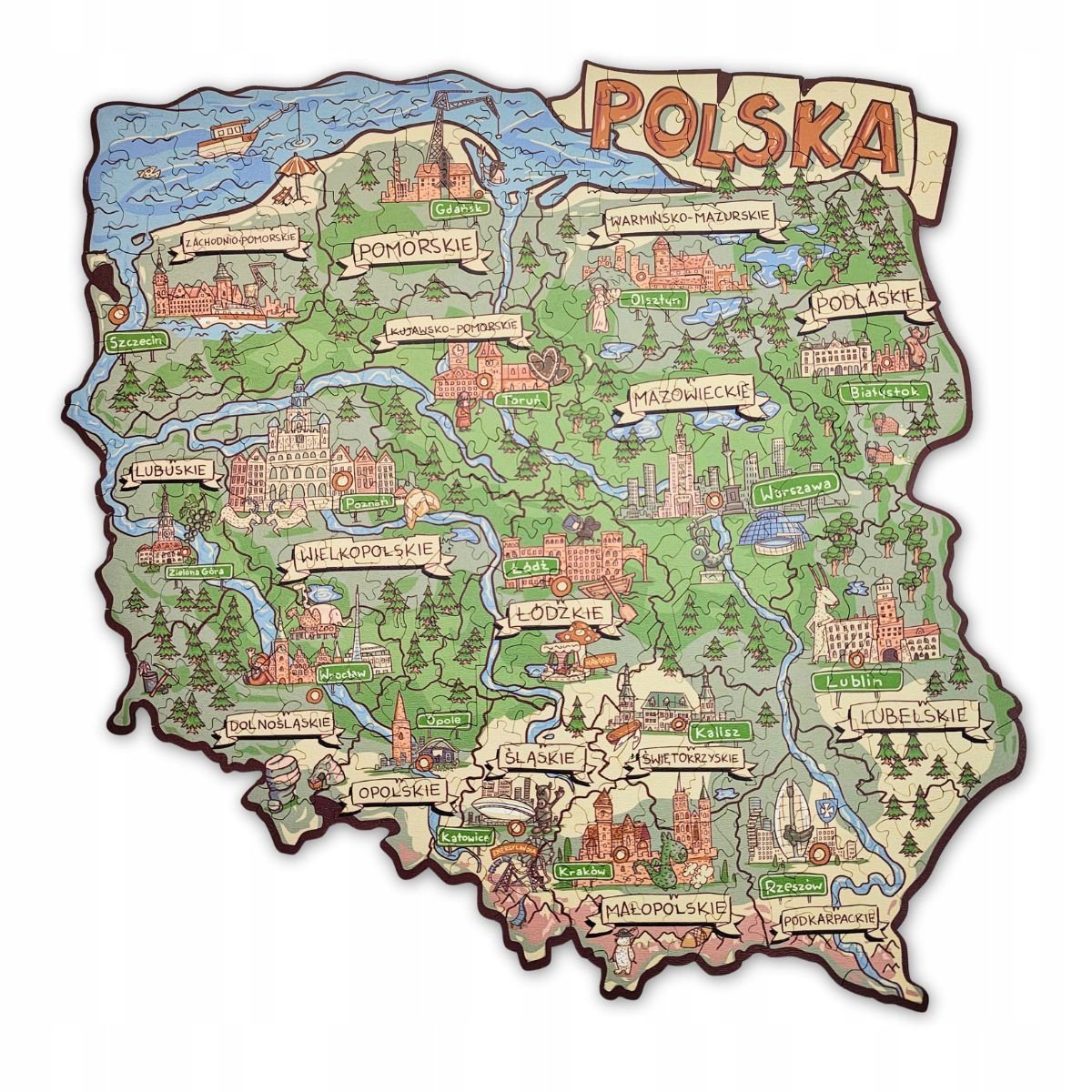 Puzzle Drewniane MAPA POLSKI 250 el. Edukacyjna Układanka Drewniana ...