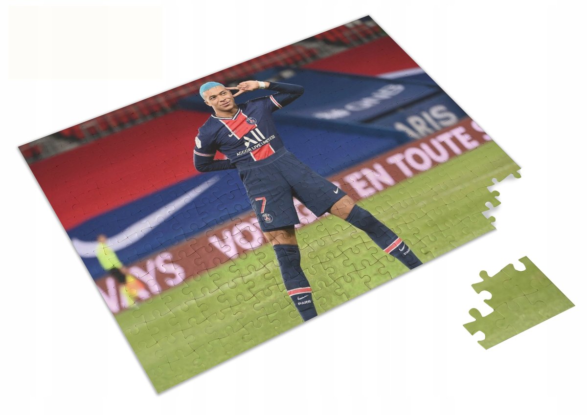 PUZZLE Piłkarskie Kylian Mbappe PSG + IMIĘ Pudełko A3 252 el. #12 ...