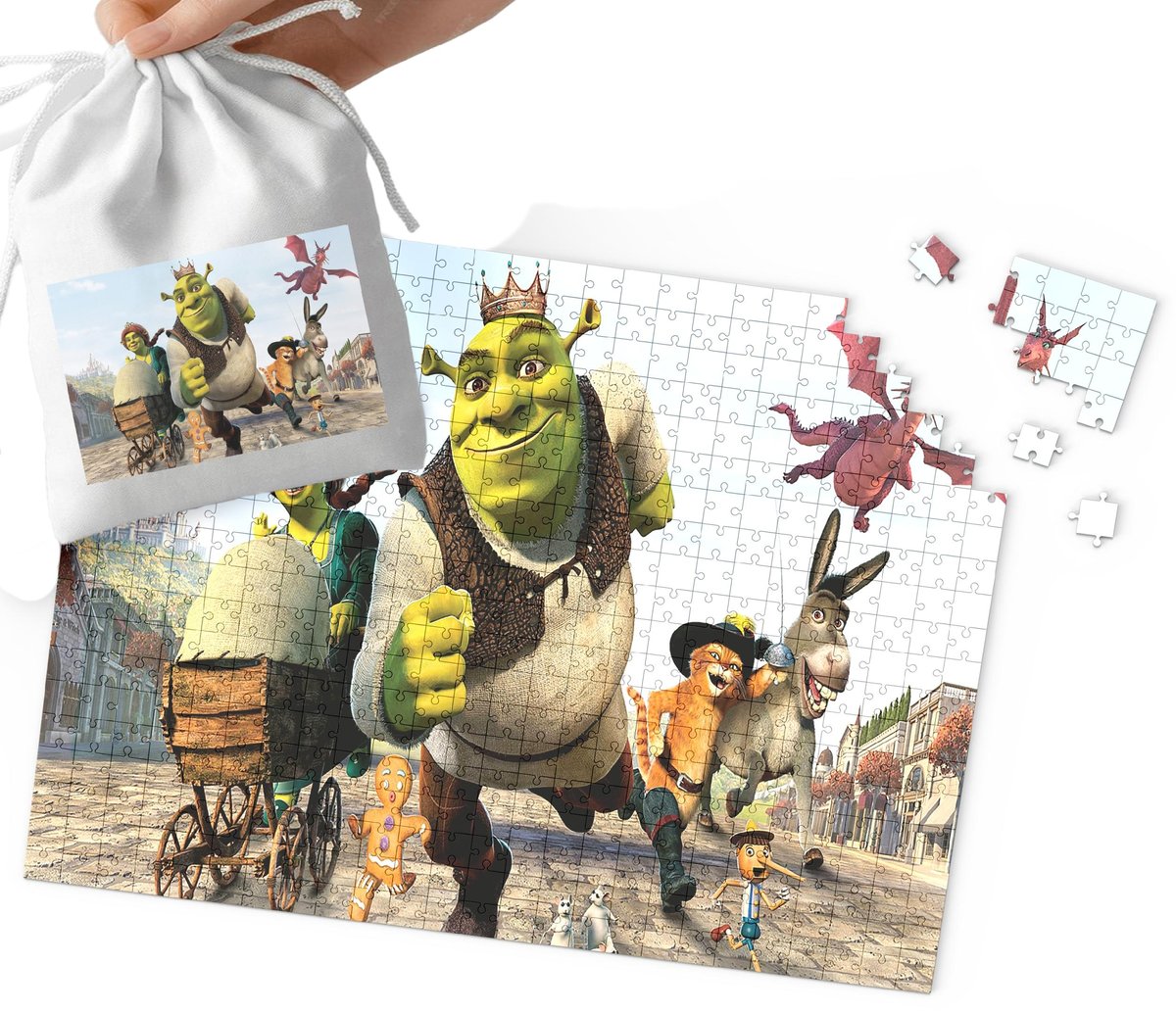 Puzzle - Shrek Osioł Kot W Butach Wzory Z Bajek Prezent 120El +Woreczek ...