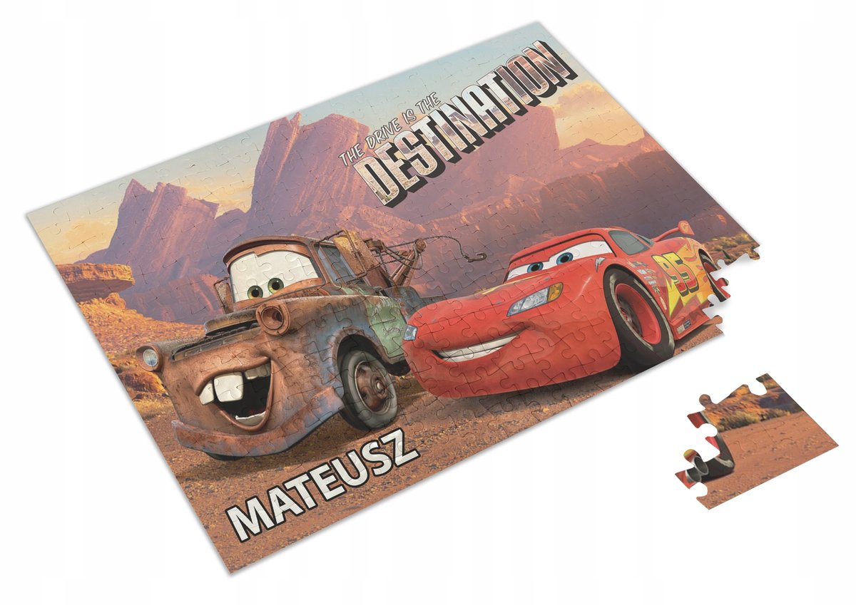 Puzzle ZYGZAK MCQUEEN ZŁOMEK AUTA A3 252 el z Nadrukiem + IMIĘ Pudełko ...