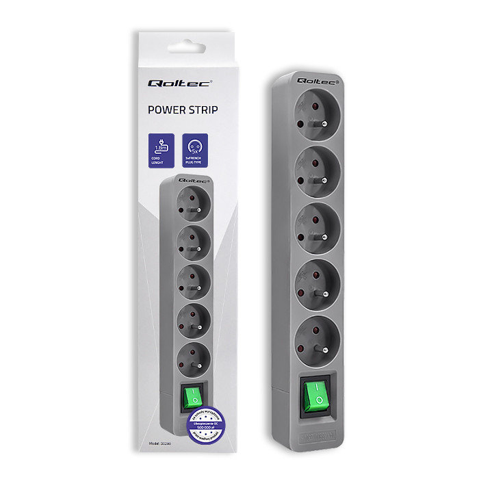 Qoltec Listwa Zasilająca 5 Gniazd 1.8M Szara - Qoltec | Sklep EMPIK.COM
