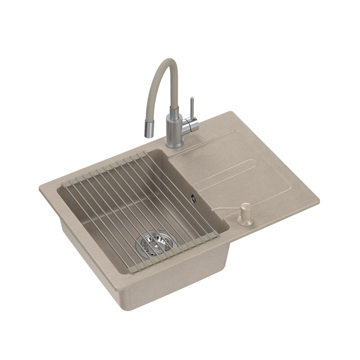 QUADRON / Zlewozmywak BEŻOWY granitowy 62x44 cm + elastyczna bateria ...