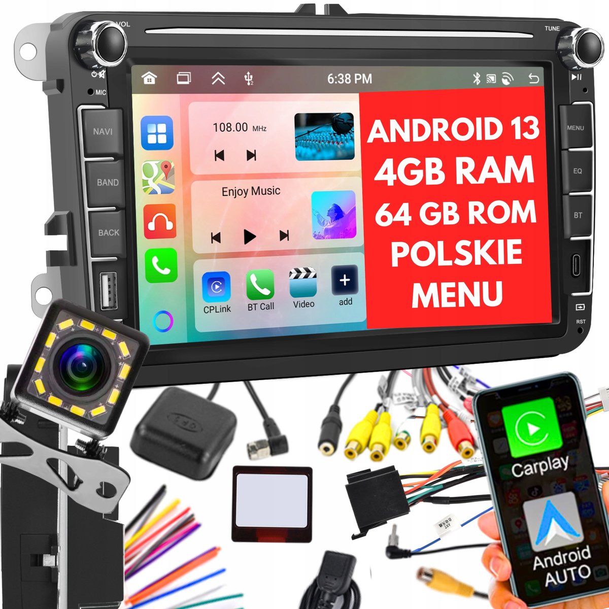 RADIO ANDROID 2DIN 4+64 GB 8 CALI VW PASSAT B6 B7 GOLF 5 V 6 VI SKODA SEAT - Inna marka ...