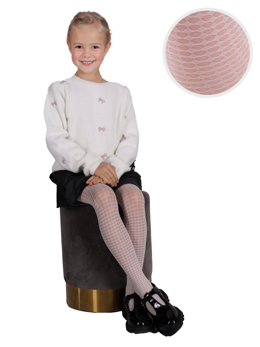 Rajstopy mikrofibra dziewczęce dziecięce 40 DEN białe kółka 140-146 ...