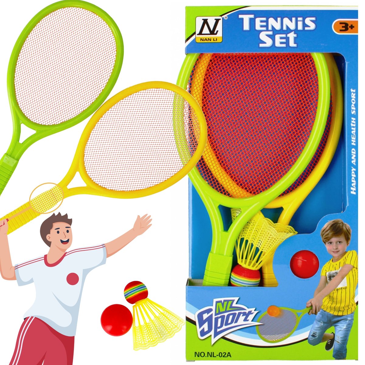 Rakietki dla dzieci – 2 Paletki + Piłka + Lotka – Badminton, Tenis ...