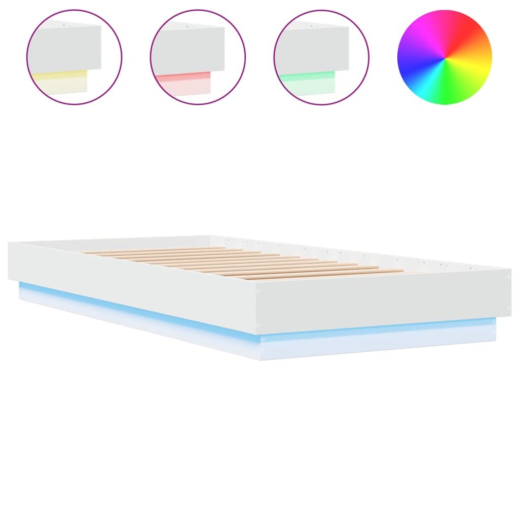 Rama łóżka z podświetleniem LED RGB, materiał drewnopochodny, biały ...