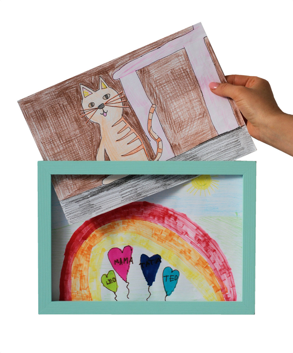 Ramka na rysunki dziecka A4 prace 3D Obrazki zdjęcia MIĘTOWY PASTELOWY ...