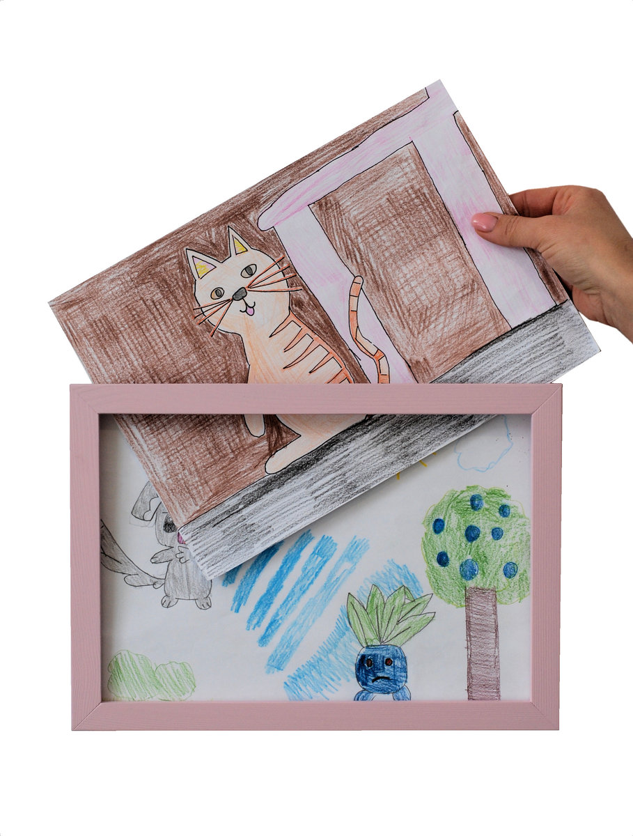 Ramka na rysunki dziecka A4 prace 3D Obrazki zdjęcia RÓŻOWY PASTELOWY ...