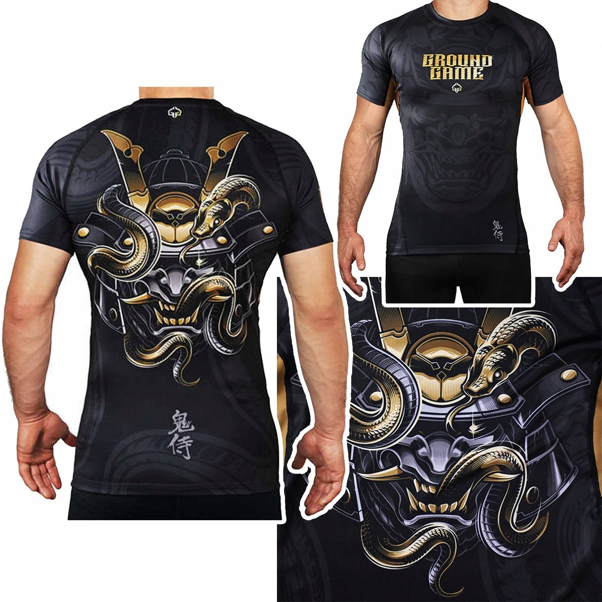 Rashguard Z Krótkim Rękawem Męski Ground Game Oni Samurai Czarny R. S ...
