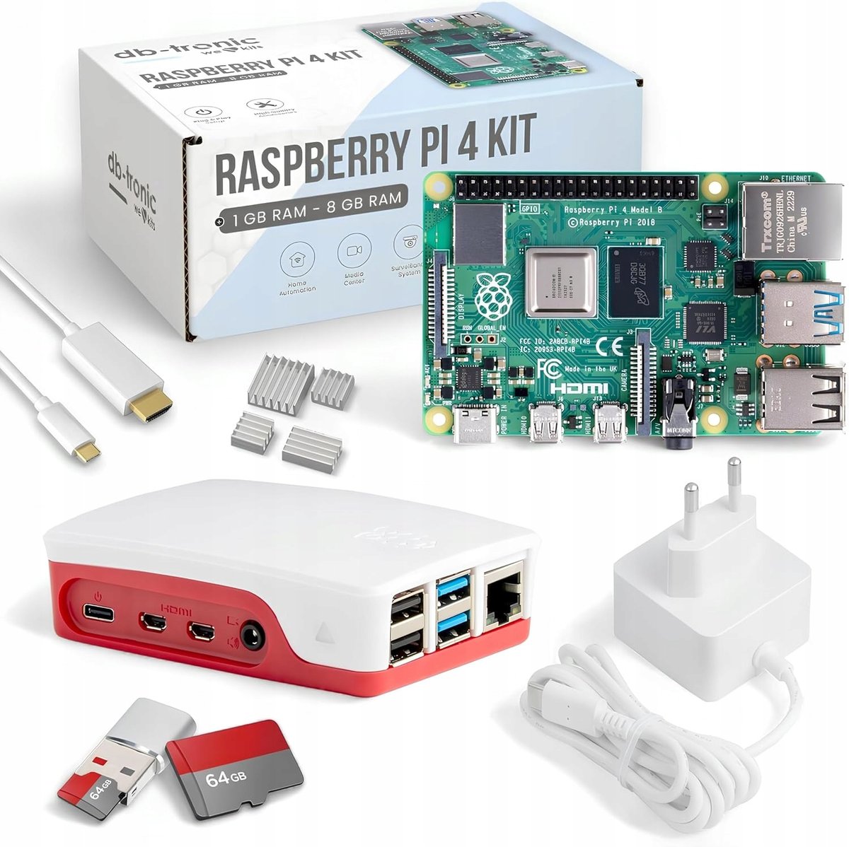 Raspberry Pi 4 zestaw startowy 4GB RAM edycja 64 GB zasilacz 15W - Inna ...