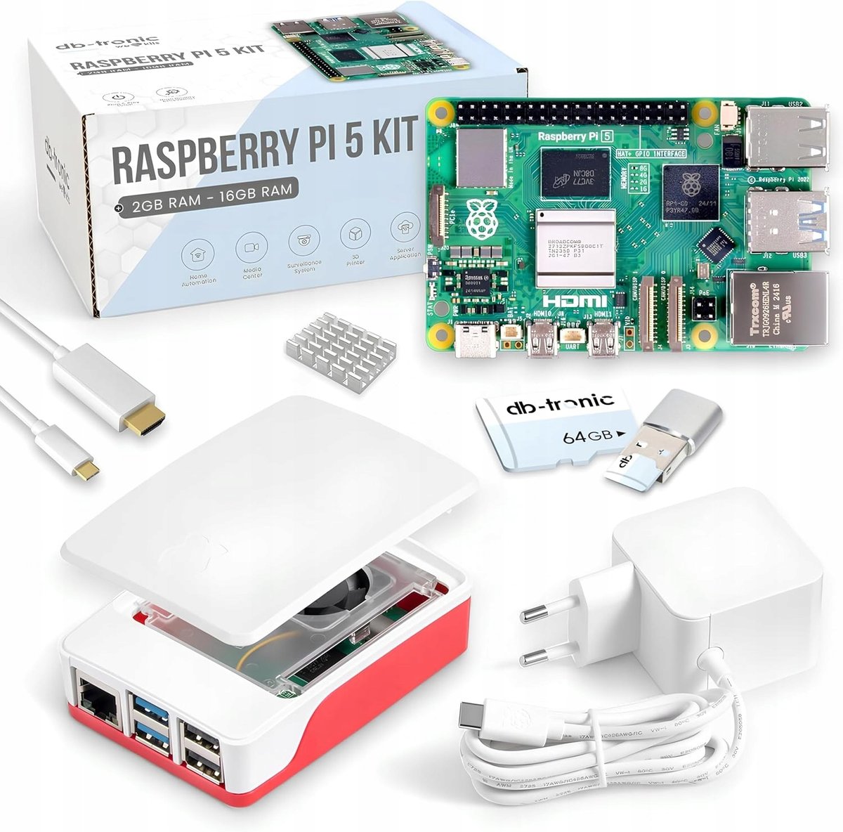 Raspberry Pi 5 zestaw startowy 4 GB RAM edycja 64 GB zasilacz 27W ...