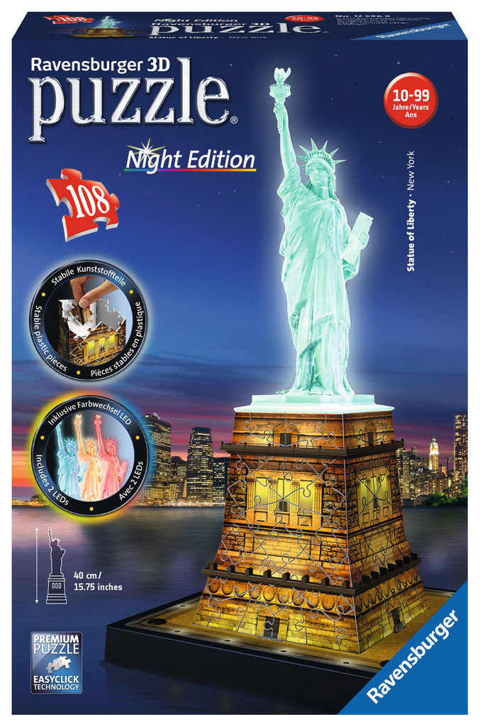 Ravensburger, puzzle 3D, Statua Wolności, lampka, 108 el ...
